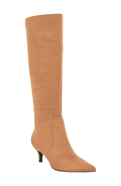 Tommy Hilfiger Knee High Faux Leather Zip Up Kitten Heel Boots - Brown