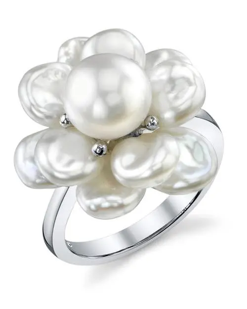 The Pearl Source White Freshwater Cultured Keshi Pearl Ring - Sterling Silver