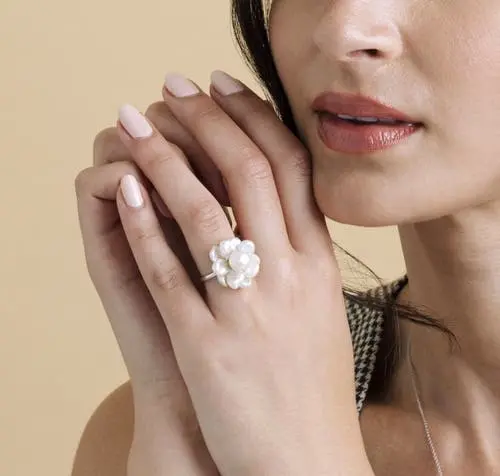 The Pearl Source White Freshwater Cultured Keshi Pearl Ring