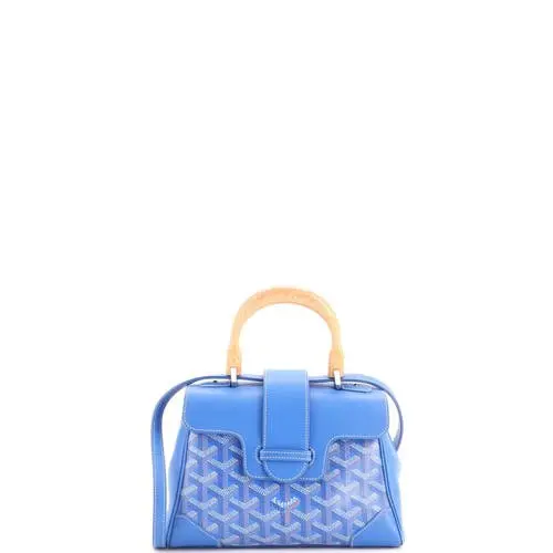 Goyard Saigon Top Handle Bag Coated Canvas With Leather Mini - Blue