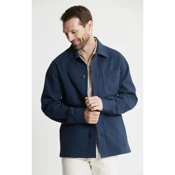 JACHS Brushed Bull Denim Chore Coat - Navy