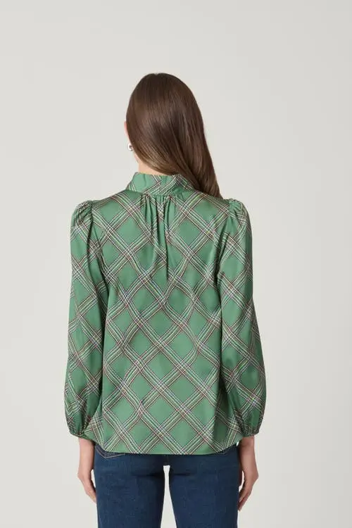 Shoshanna Dashed Plaid Satin Charmeuse Rye Top