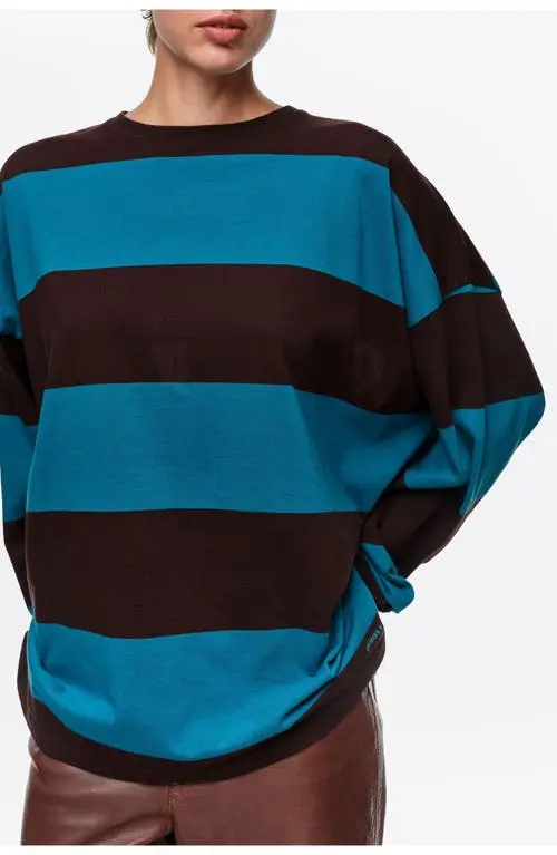Bimba Y Lola Oversized Striped Long Sleeve T-shirt - Teal