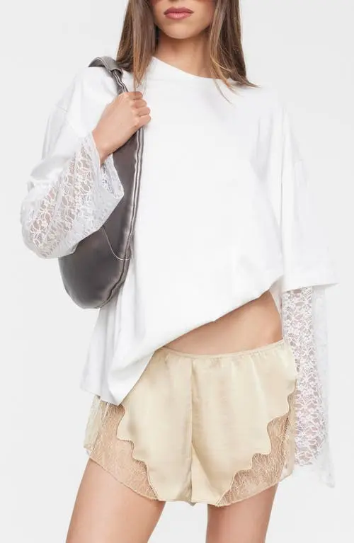 Lioness Bottega Lace Sleeve Oversized Cotton Top - Porcelain