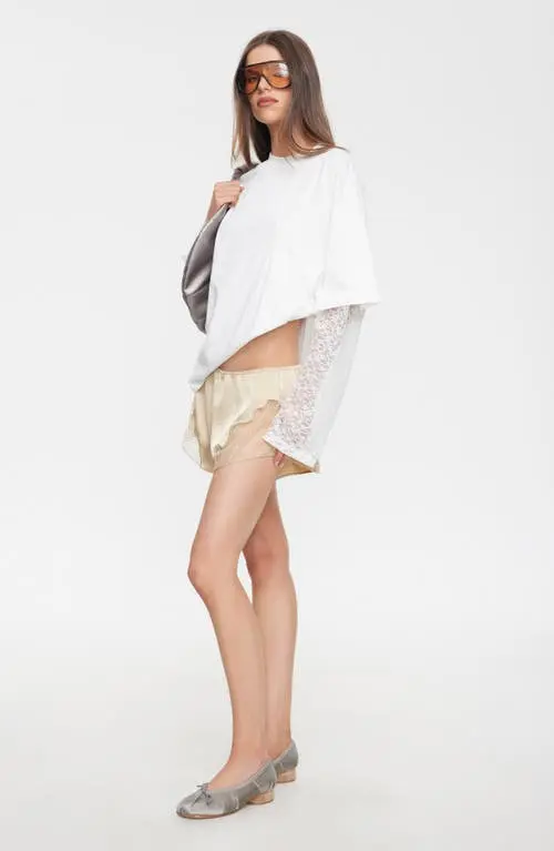 Lioness Bottega Lace Sleeve Oversized Cotton Top