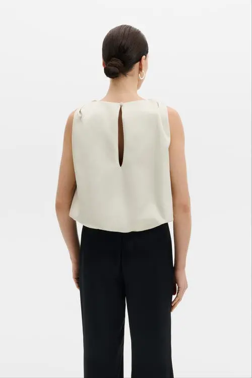 MALINA Valentina Knotted Shoulder Satin Top - Pearl