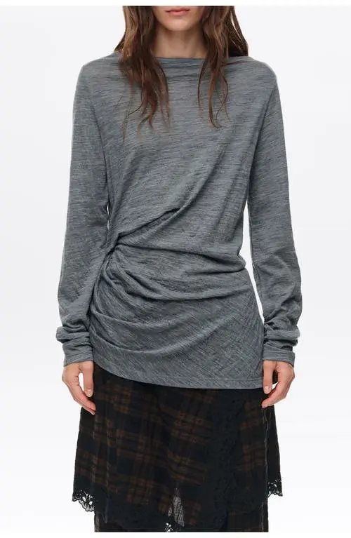Bimba Y Lola Wool Knot Detail T-shirt - Melange Grey