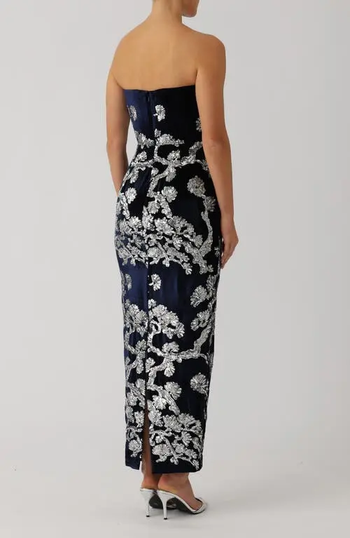 SAU LEE Ilsa Sequin Strapless Silk Velvet Sheath Gown