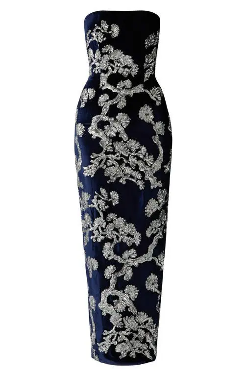 SAU LEE Ilsa Sequin Strapless Silk Velvet Sheath Gown