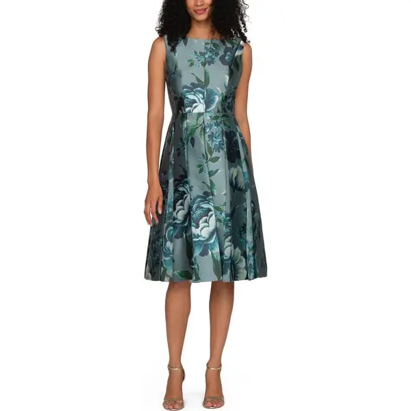 KAY UNGER Anastasia Fit & Flare Sleeveless Cocktail Dress - Iceberg