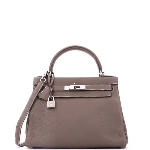 Hermès Kelly Handbag Clemence With Palladium Hardware 28 - Grey