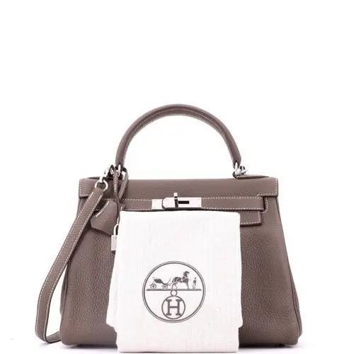 Hermès Kelly Handbag Clemence With Palladium Hardware 28 - Grey
