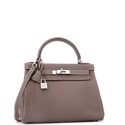 Hermès Kelly Handbag Clemence With Palladium Hardware 28 - Grey