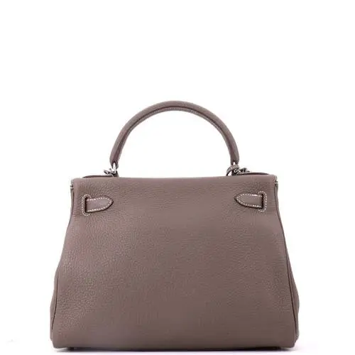 Hermès Kelly Handbag Clemence With Palladium Hardware 28 - Grey