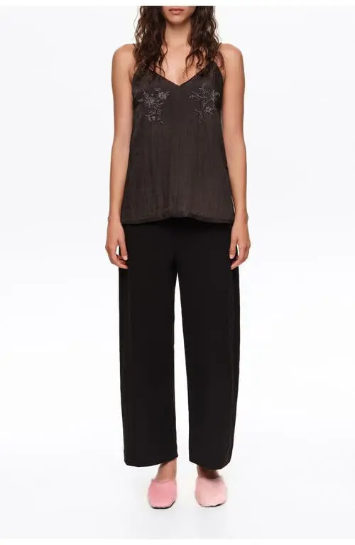 Bimba Y Lola Cotton Linen Barrel-leg Trousers - Black
