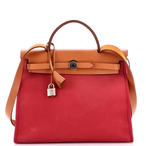 Hermès Herbag Zip Leather And Toile 31 - Red