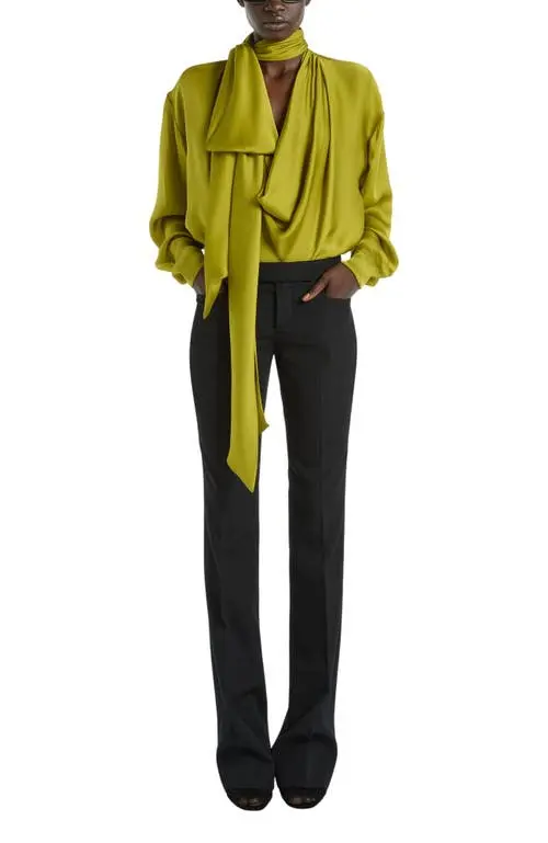 Balmain Draped Silk Chiffon Blouse - Green