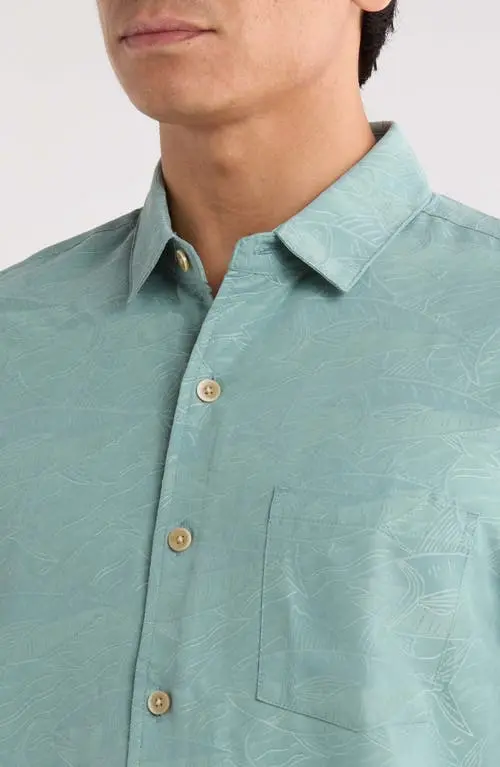 KAHALA Ahi Run Jacquard Short Sleeve Button-up Shirt - Eucalyptus