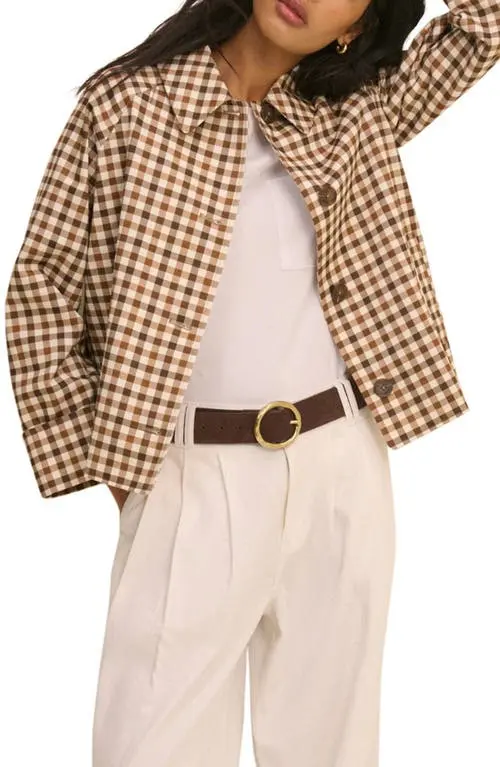 NOBODY'S CHILD Oyanti Cotton Gingham Swing Jacket - Brown