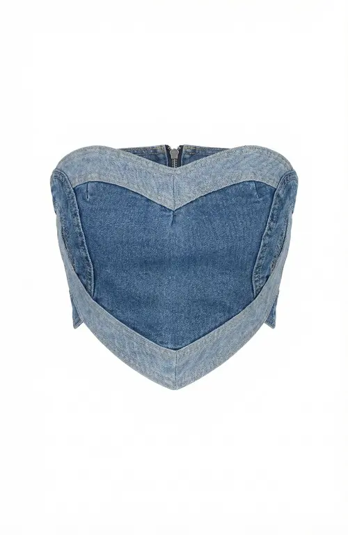 MODENAIRE Strapless Denim Heart Shaped Panel Corset Top