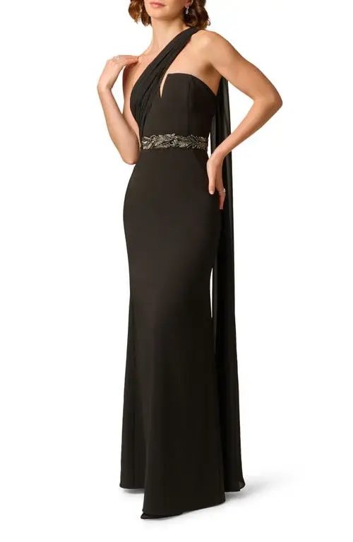 Aidan Mattox Bead Detail One-shoulder Stretch Crepe Gown