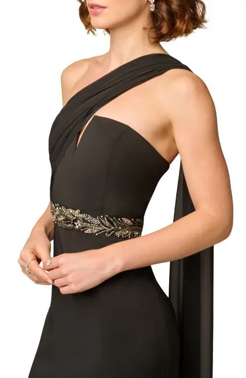Aidan Mattox Bead Detail One-shoulder Stretch Crepe Gown