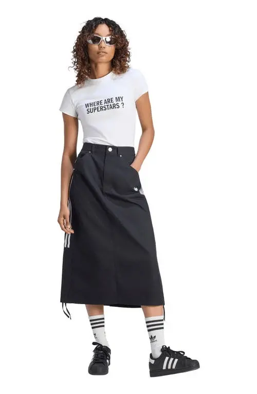 ADIDAS ORIGINALS Cotton Twill Midi Skirt - Black