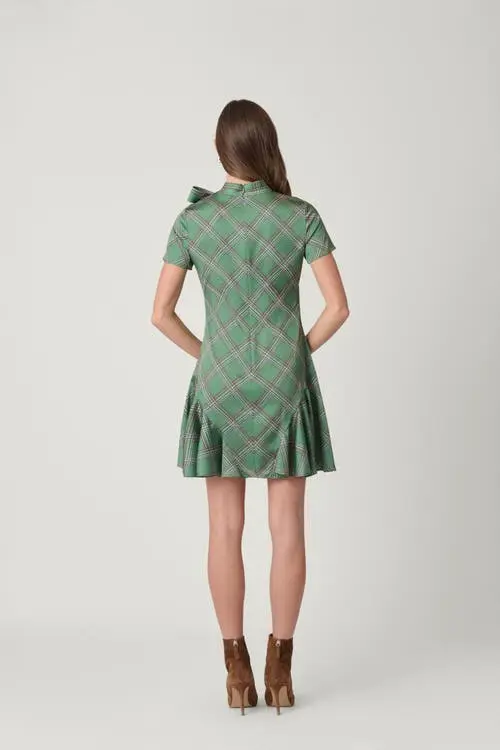 Shoshanna Dashed Plaid Satin Charmeuse Bosher Dress