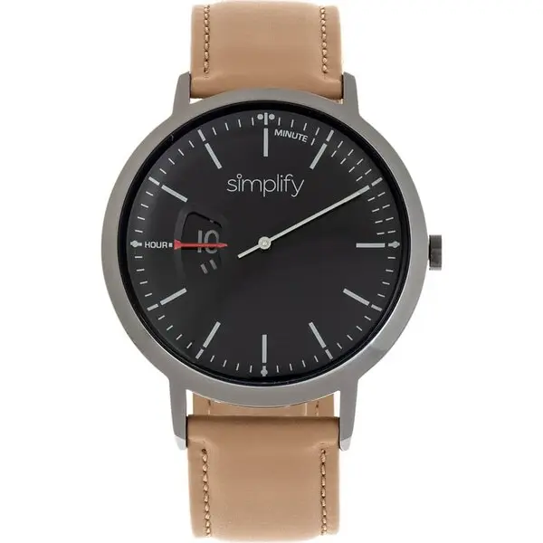 SIMPLIFY The 6500 Leather Strap Watch - Beige