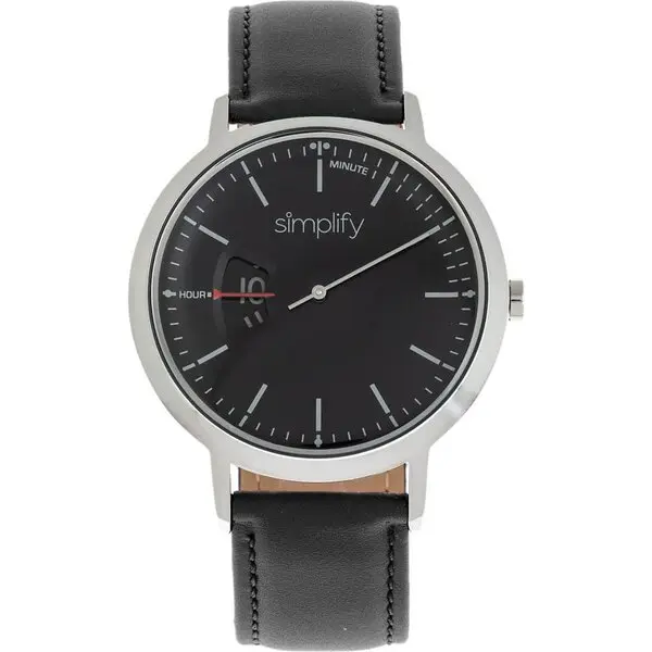 SIMPLIFY The 6500 Leather Strap Watch - Black