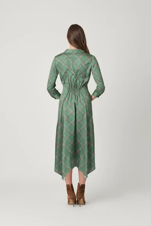 Shoshanna Dashed Plaid Satin Charmeuse Laine Dress