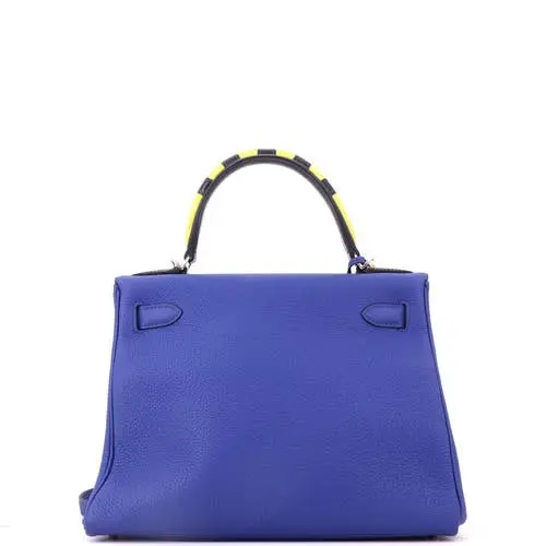 Hermès Kelly Au Trot Handbag Togo With Palladium Hardware 28 - Blue