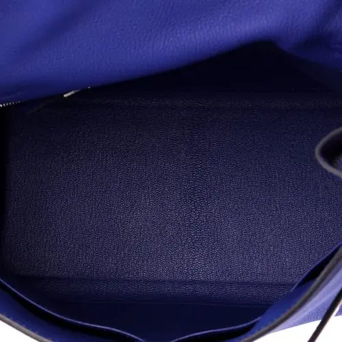 Hermès Kelly Au Trot Handbag Togo With Palladium Hardware 28 - Blue