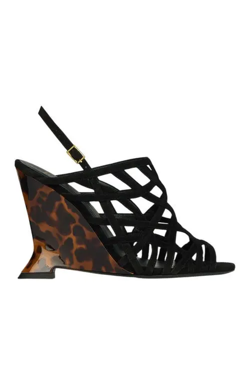 Balmain Wedge Cage Sandals In Suede