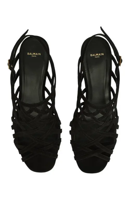 Balmain Wedge Cage Sandals In Suede