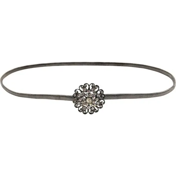 MADISON BEVERLY HILLS Vintage 1970s Floral Rhinestone Buckle Belt - Silver