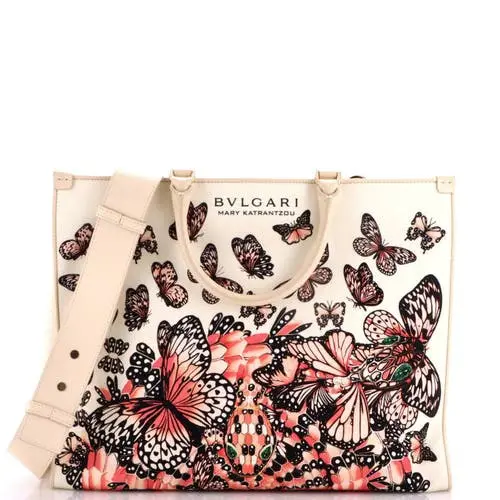 BVLGARI Convertible Shopping Tote Printed Canvas And Leather