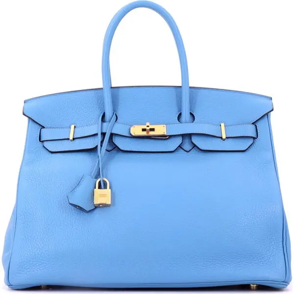 Hermès Birkin Handbag Clemence With Gold Hardware 35 - Blue
