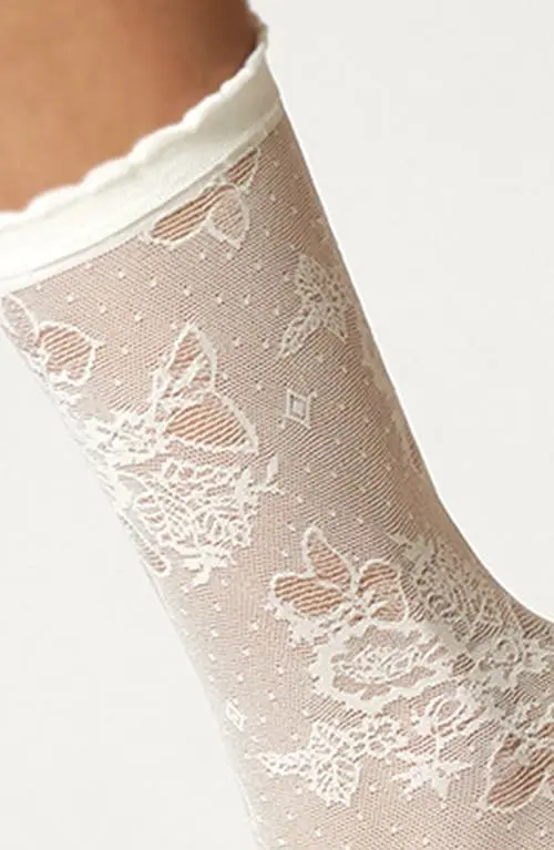 STEMS Margaux Floral Lace Crew Socks - Ivory