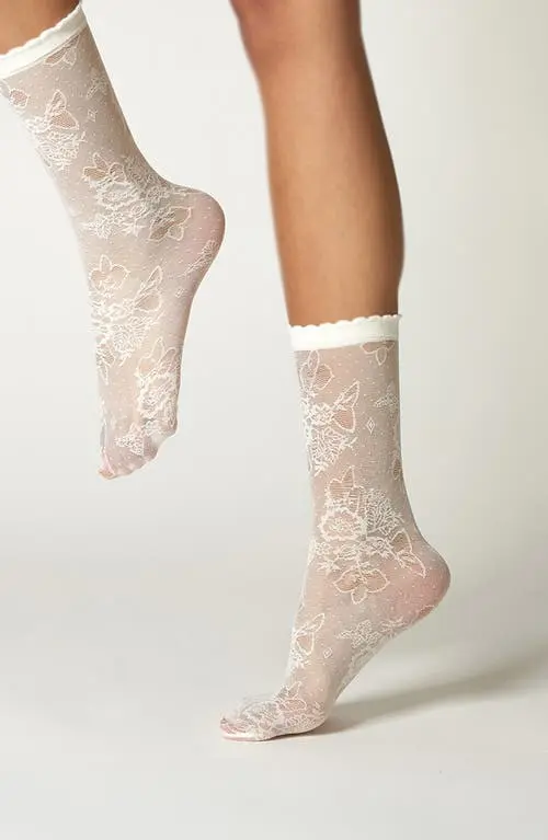 STEMS Margaux Floral Lace Crew Socks - Ivory