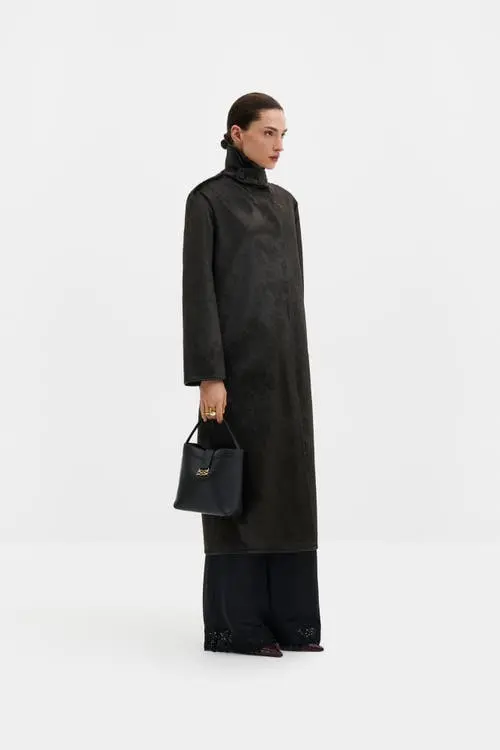 MALINA Phoebe Faux Pony Hair Long Coat - Black
