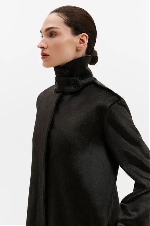MALINA Phoebe Faux Pony Hair Long Coat