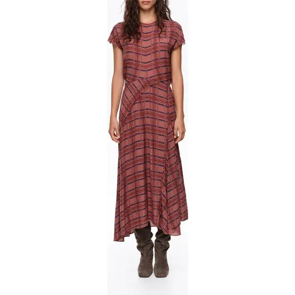 Bimba Y Lola Checked Fluid Midi Dress With Flare - Garnet