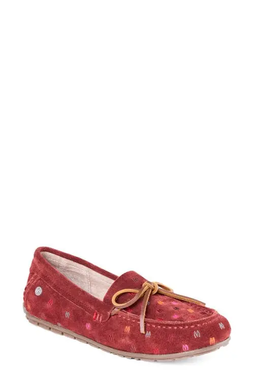 Minnetonka Embroidered Suede Moccasin - Intense Rust