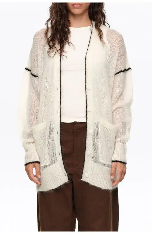 Bimba Y Lola Long Mohair Cardigan With Contrast Trim - Ivory