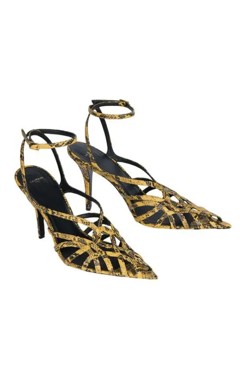 Balmain Python-effect Leather Cage Sandals