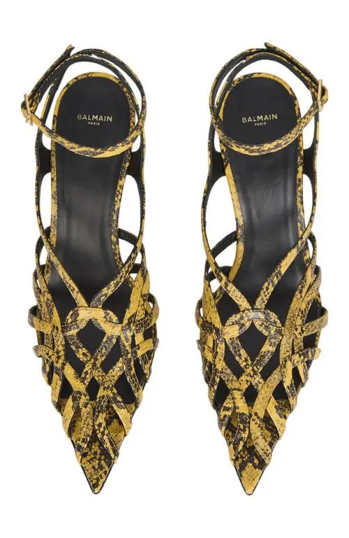 Balmain Python-effect Leather Cage Sandals