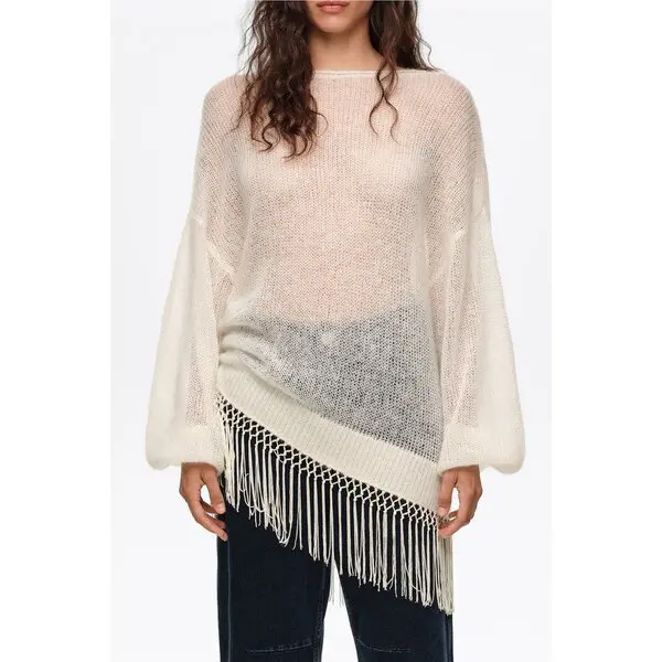 Bimba Y Lola Mohair Sweater With Fringe Hem - Ivory