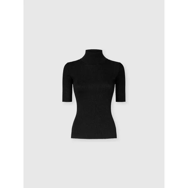 Missoni Ribbed Knit Top With High Neck And Short Sleeves - Black