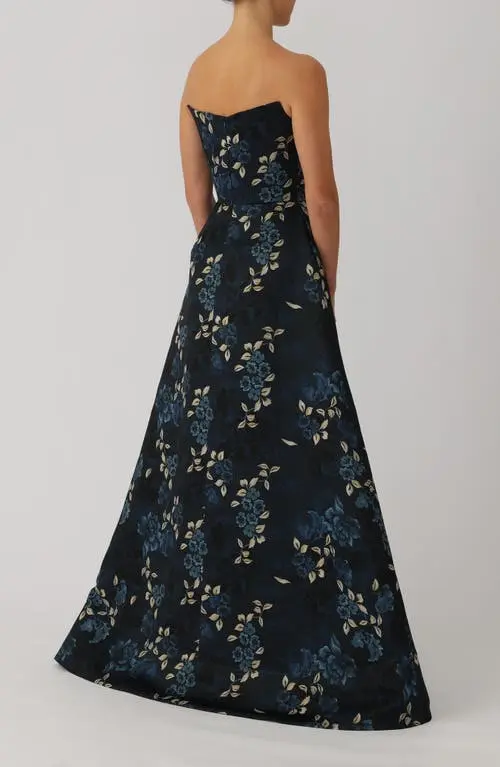 SAU LEE Anika Pleated Strapless Satin Ballgown